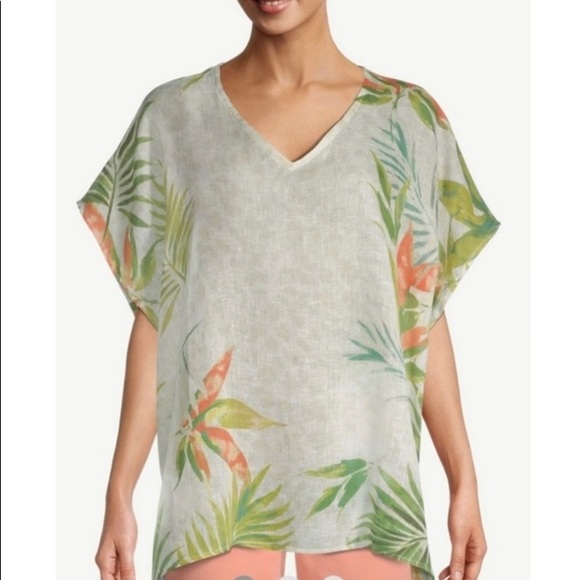 Chico's | Tops | Nwt Chicos Linen Tropical Print Blouse | Poshmark